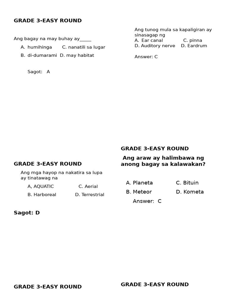 Grade 3 Questions | PDF | Moon | Planetary Science