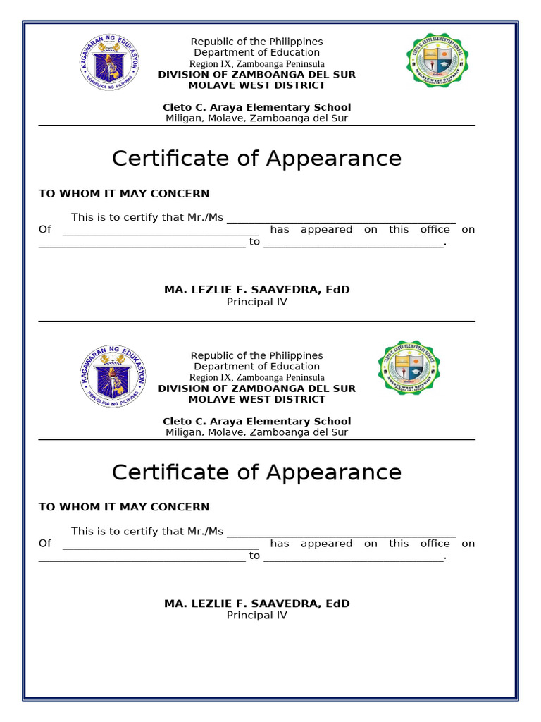 Certificate of Appearance | PDF
