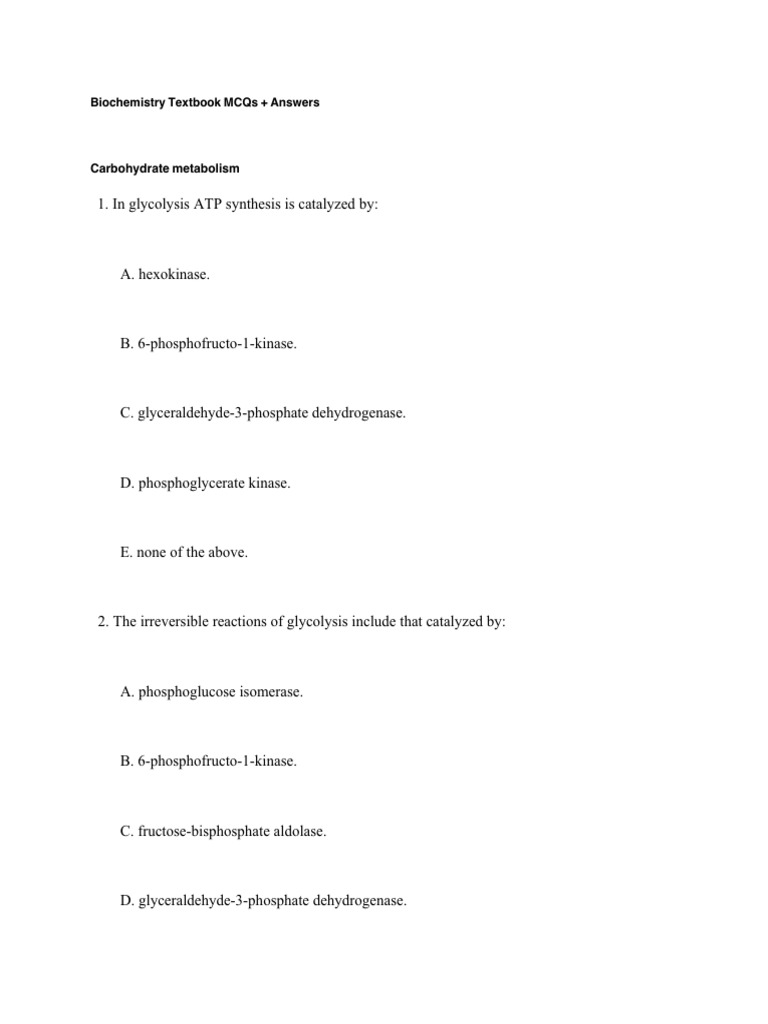 Biochemistry Textbook Mcqs Pdf