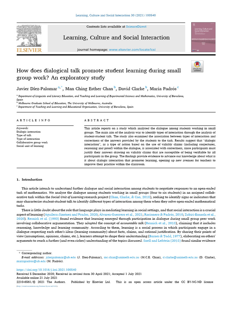 How Does Dialogical Talk Promote Student Learning - 2021 - Learning ...