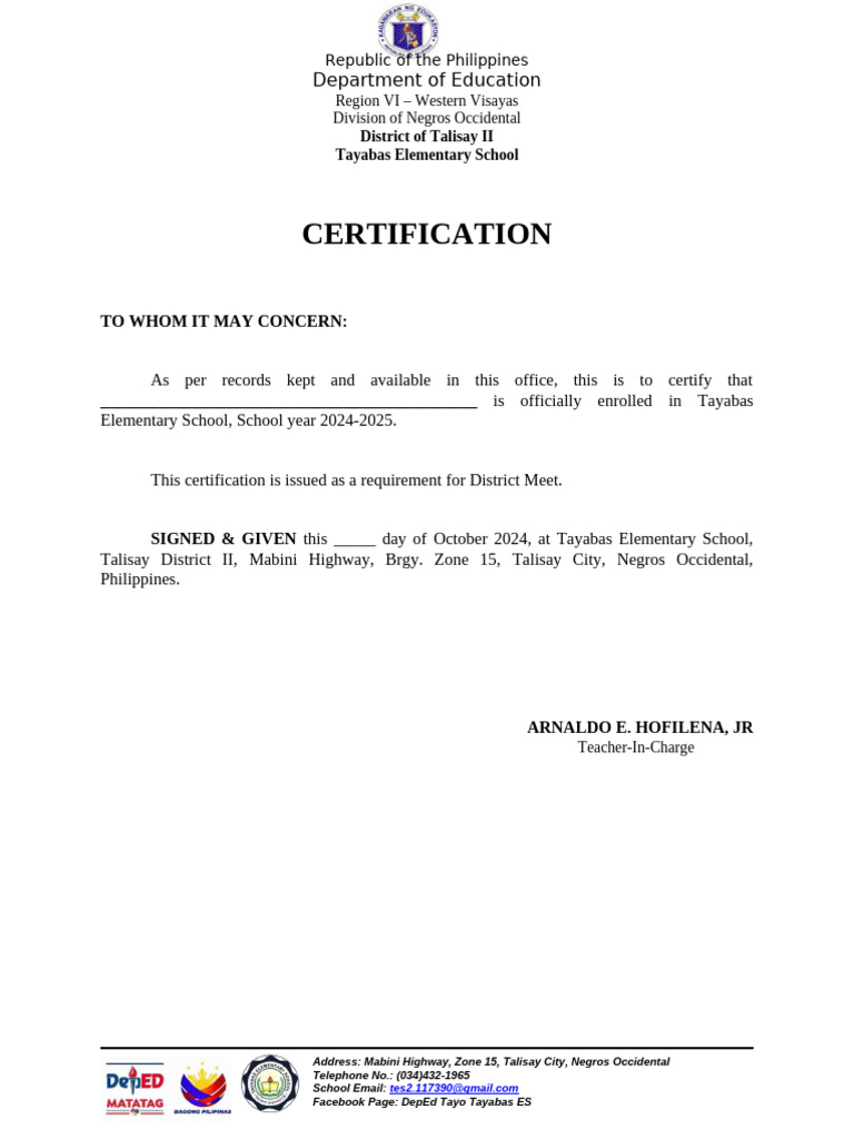 CERTIFICATION-DISTRICT-MEET | PDF