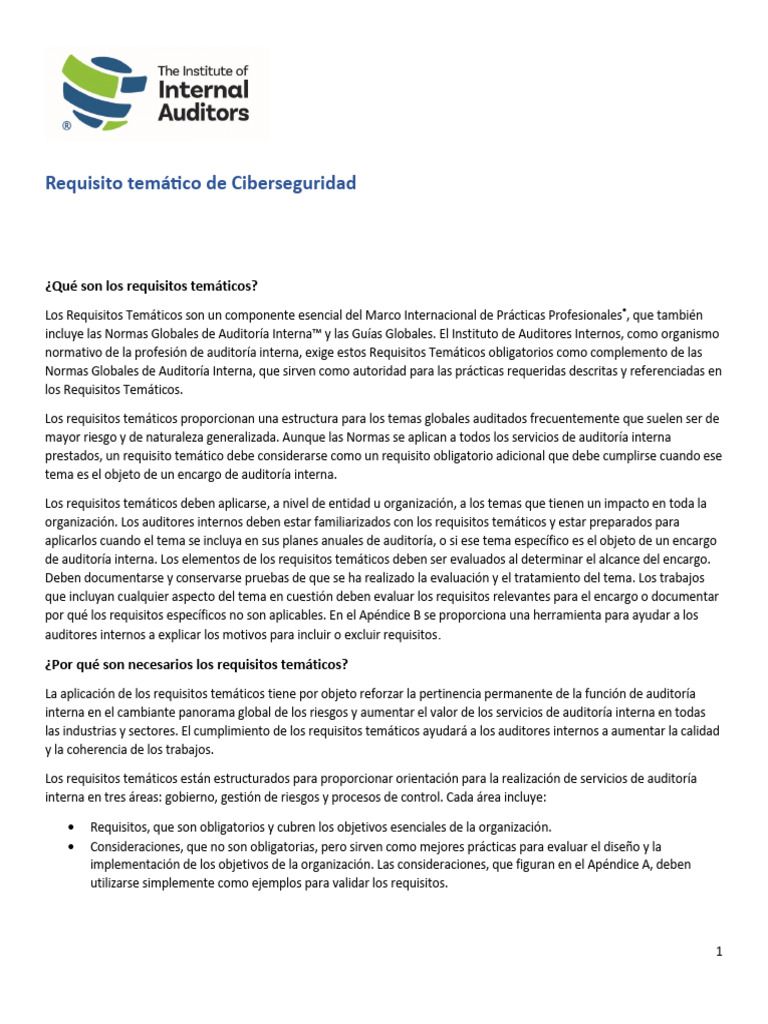 Cybersecurity Topical Requirement Spanish | PDF