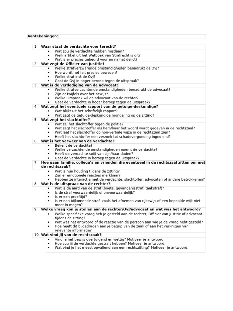 Aantekeningen Rechtzaak Maatschappijleer | PDF