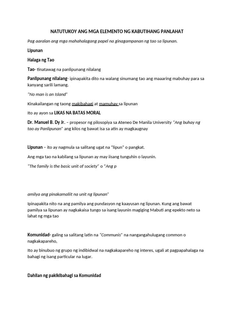 1 Natutukoy Ang Mga Elemento NG Kabutihang Panlahat - Esp9 | PDF