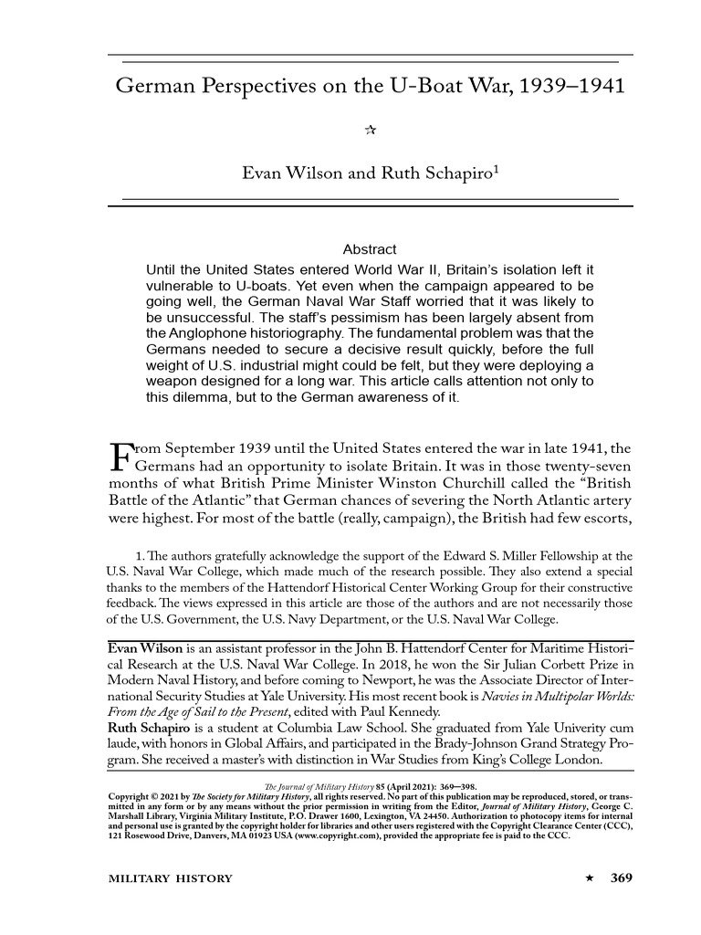 5 - Wilson and Shapiro, German Perspectives On The U-Boat War, 1939 ...