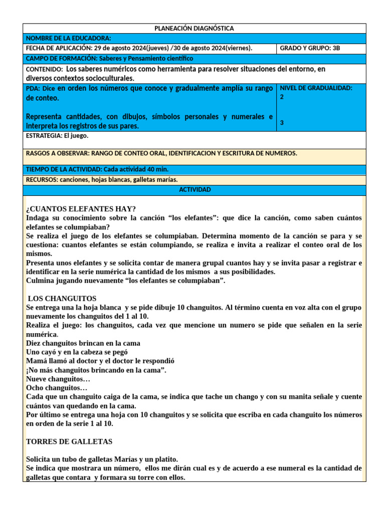 PLAN DIAGNOSTICO 26 - 30 DE AGOSTO. 3ero | PDF