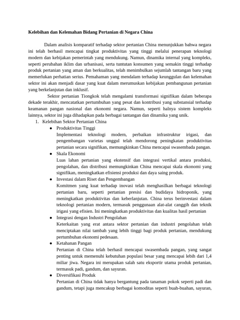 Kelebihan Dan Kelemahan Bidang Pertanian Di Negara China | PDF Kelebihan Dan Kelemahan Bidang Pertanian Di Negara China | PDF
