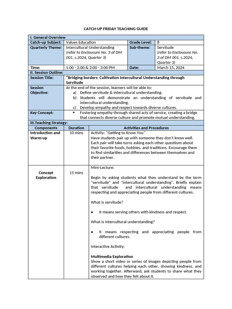 TG Q3 Values Education-Intercultural Understanding1 | PDF