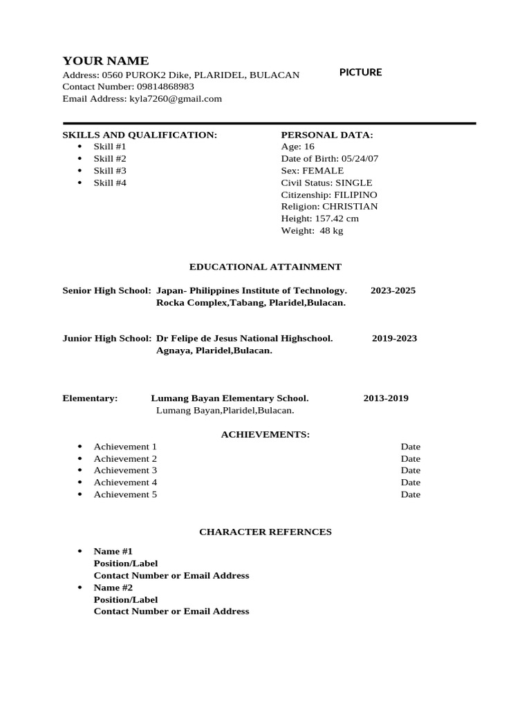 Raw Writing a Resume Activity No. 4 | PDF