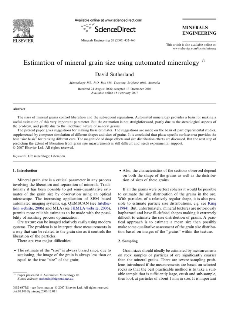 Estimation of Mineral Grain Size Using Automated Mineralogy | PDF