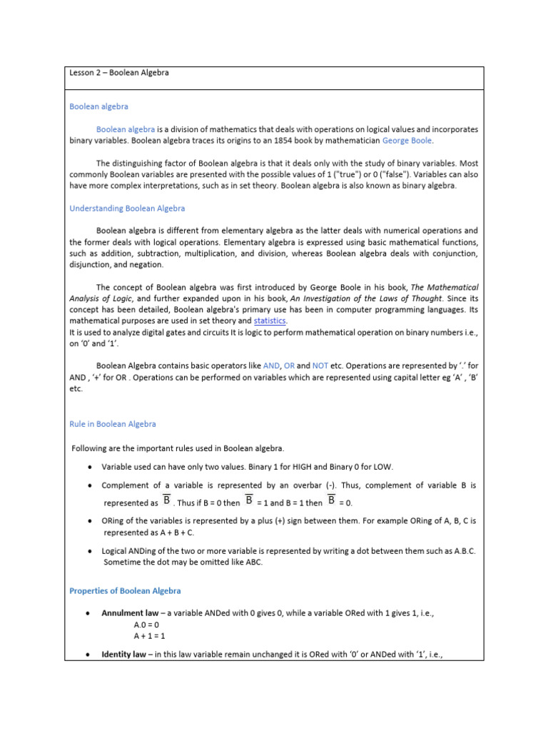 Lesson 3 Boolean Properties | PDF