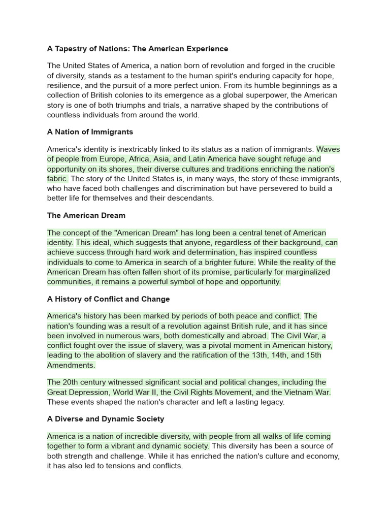 A Tapestry of Nations: The American Experience | PDF