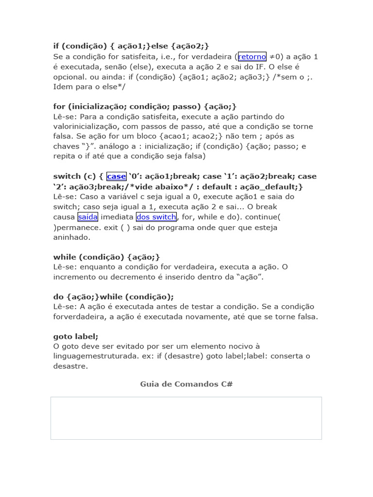 Resumo Comandos C | PDF