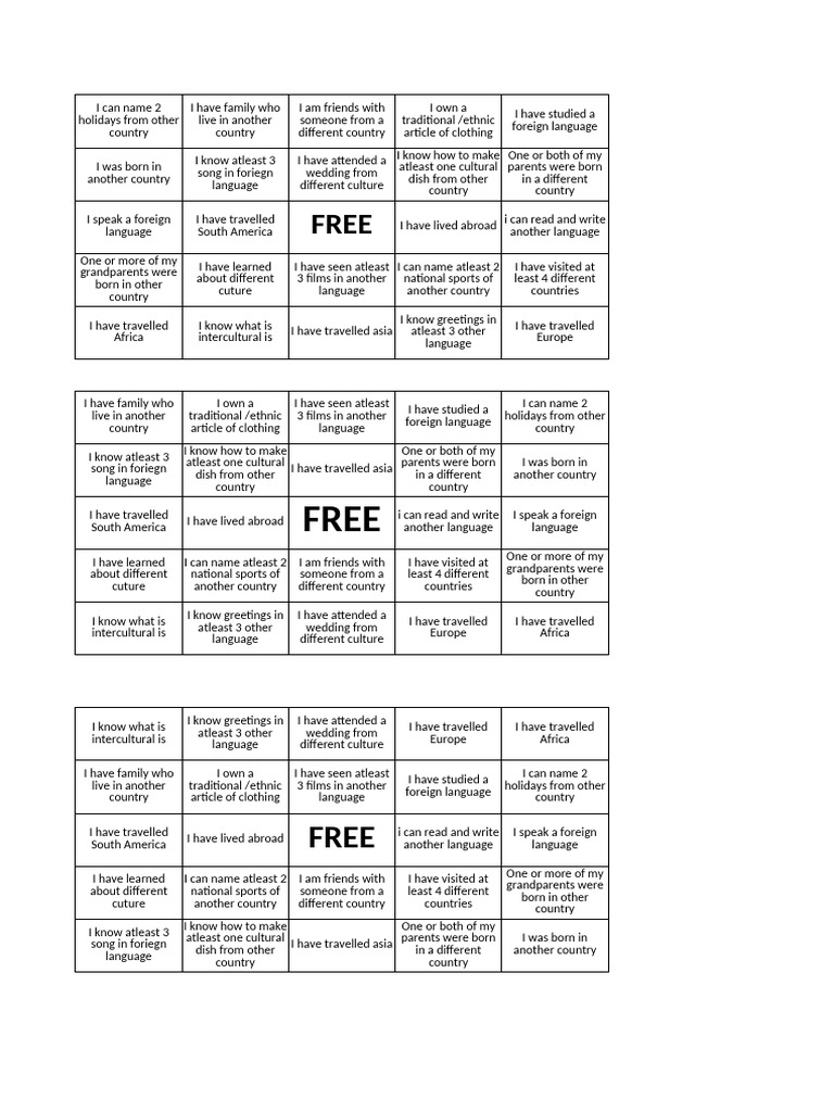 Intercultural Bingo | PDF