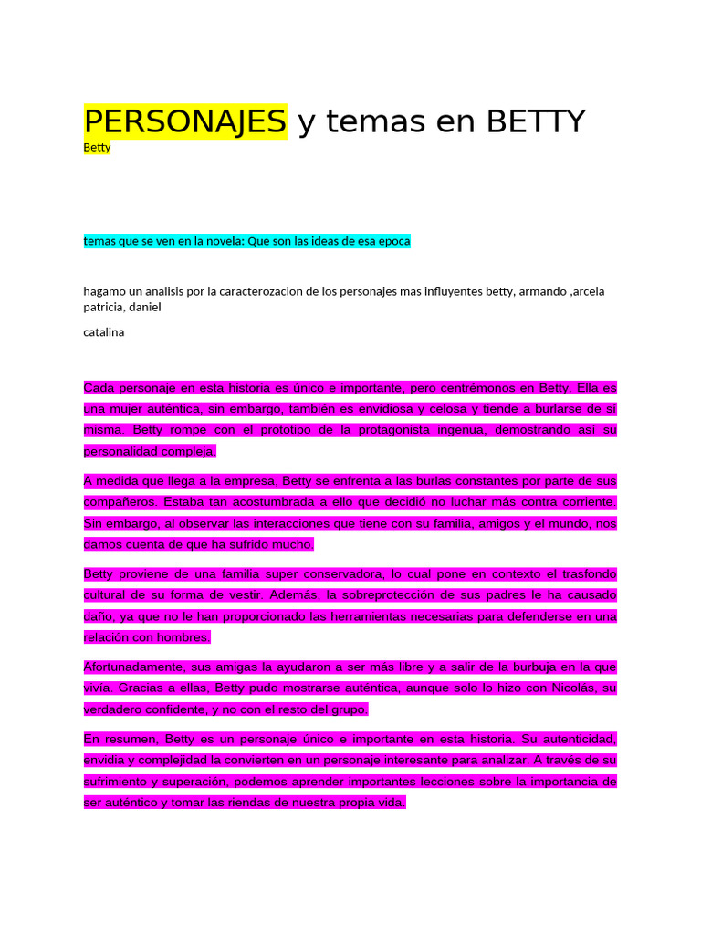 PERSONAJES y Temas en BETTY | PDF | Humor | Amor