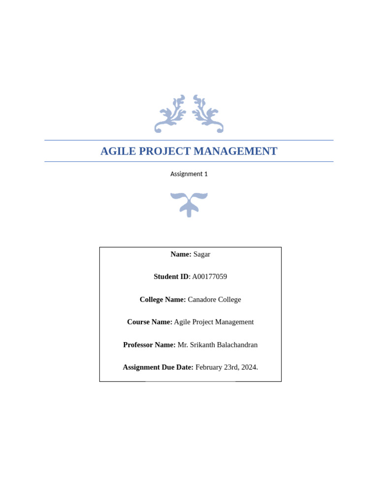 Sagar A00177059 Agile Project Management Assignment | PDF