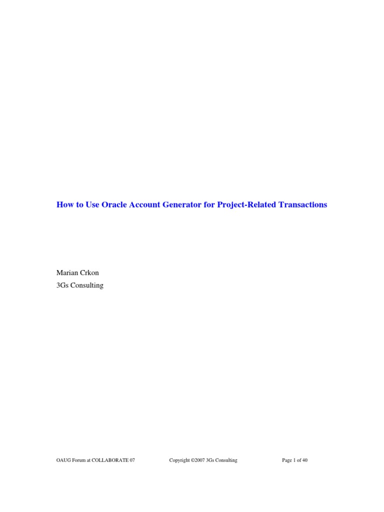 How To Use Oracle Account Generator For Project Related Transactions ...
