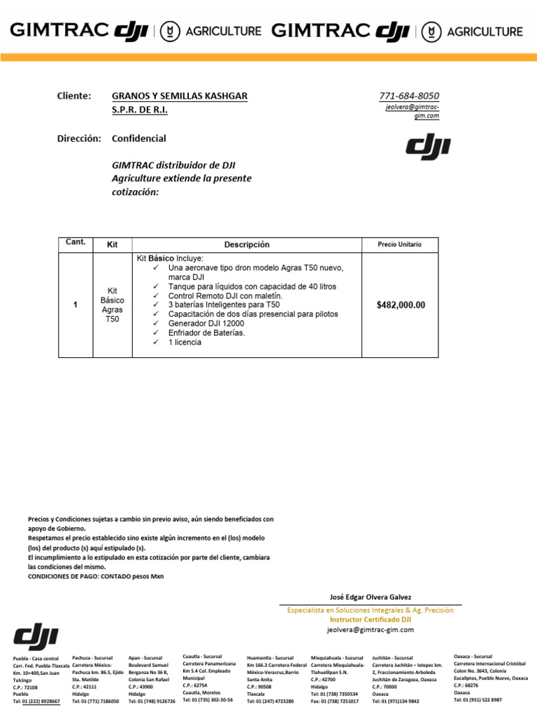 Cotización DJI Agras T50 para Kashgar | PDF