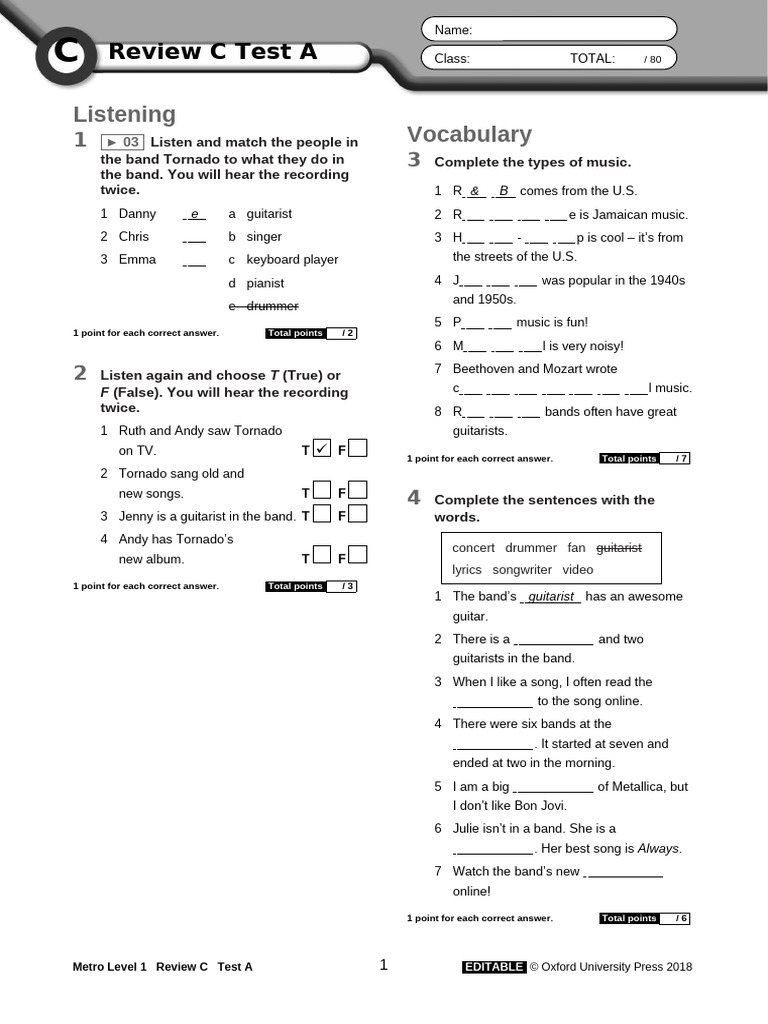 Metro Level 1 Review C Test A | PDF