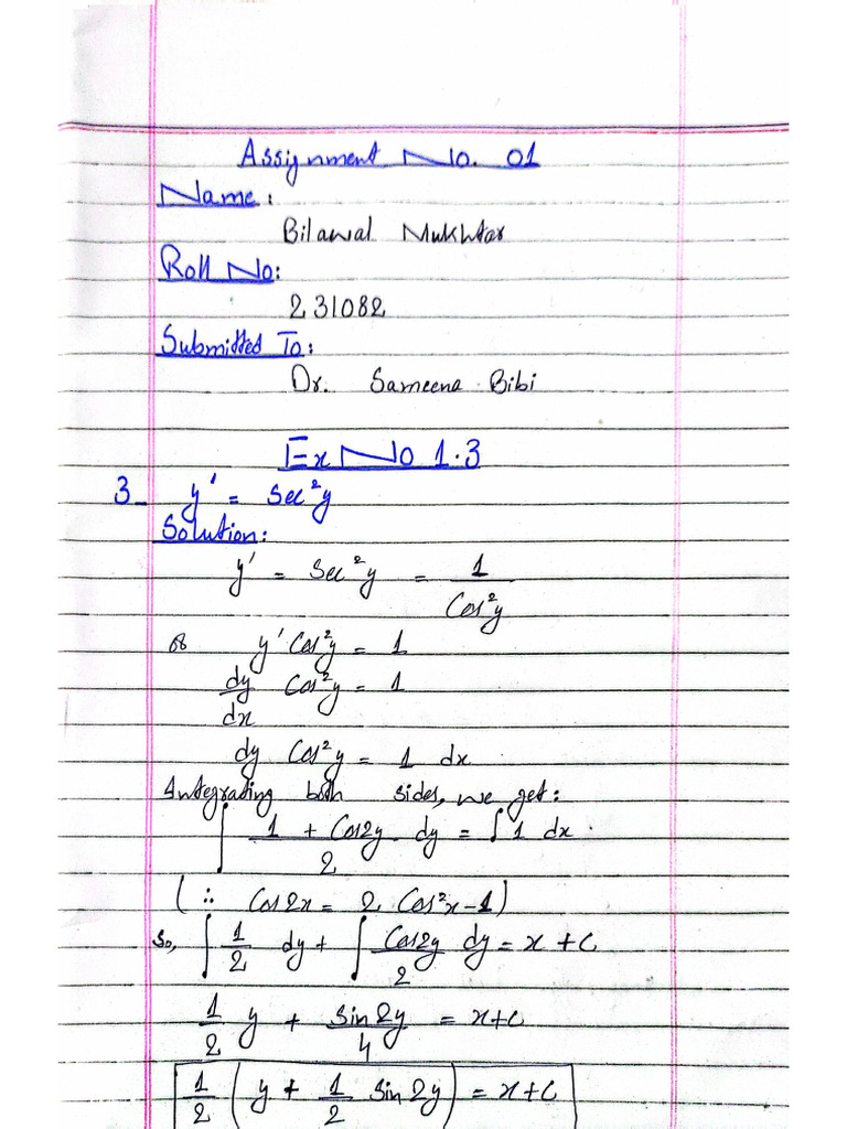 Differential Equation Ex No. 1.3 | PDF