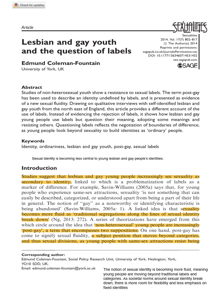 Coleman Fountain 2014 Lesbian and Gay Youth and The Question | PDF