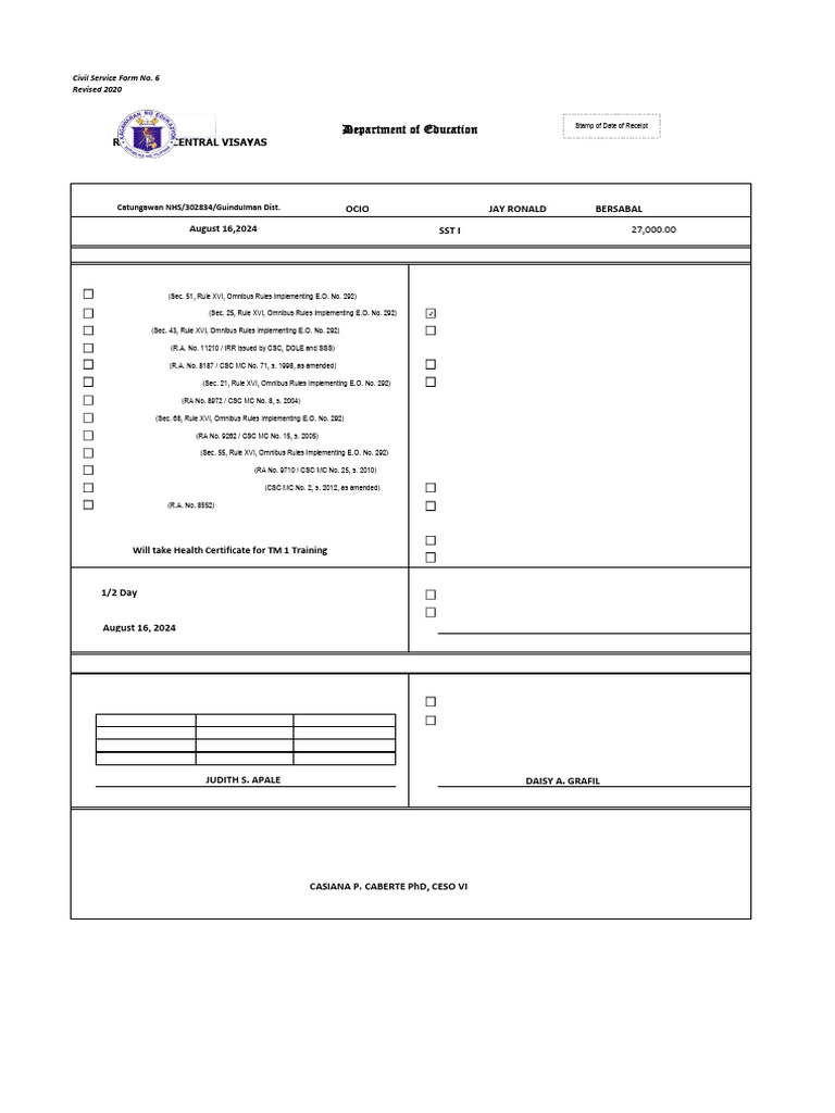 Cs Form No 6 Revised 2020 Application For Leave Fillable 1 Form 6 2 Pdf