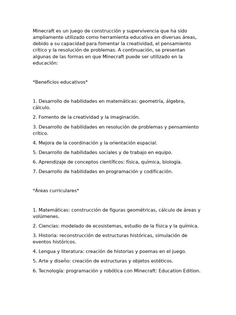 Minecraft Educativo | PDF