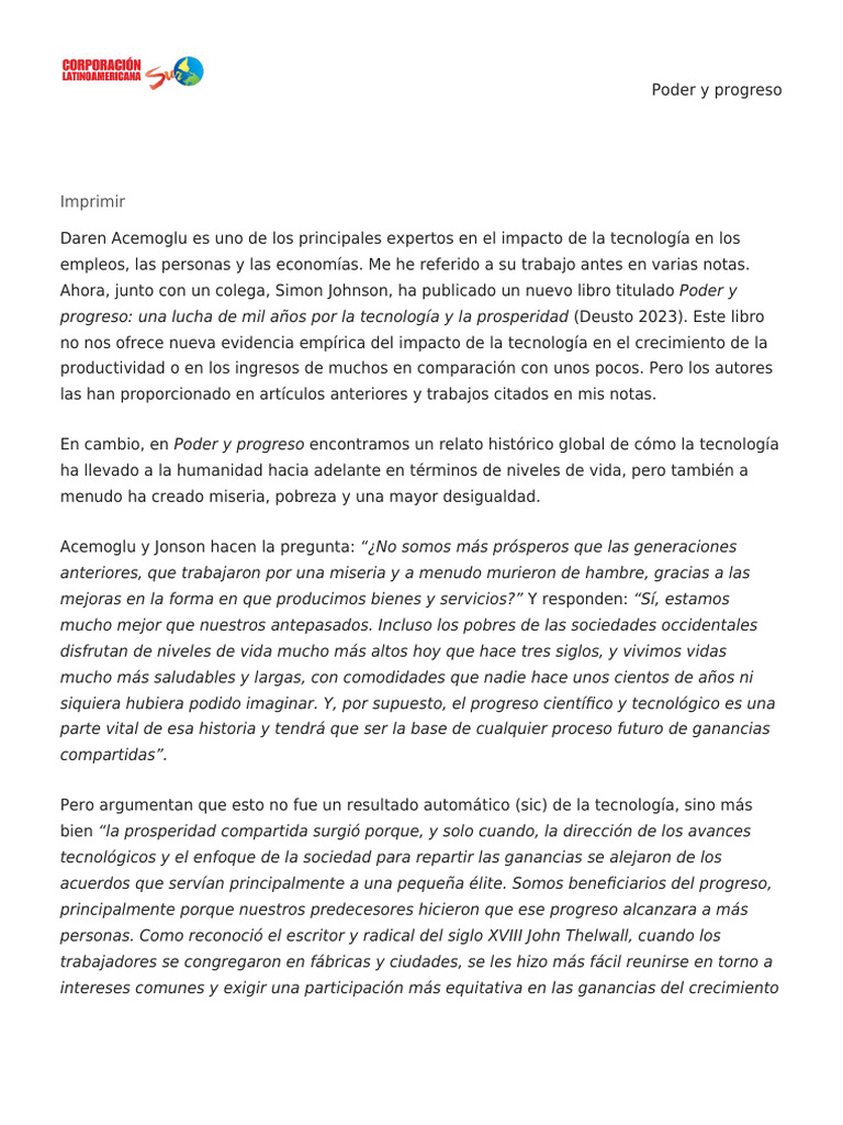 Reseña de Poder y Progreso | PDF