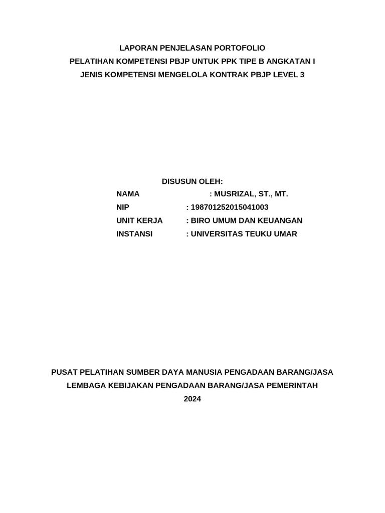 Laporan Portofolio PPK Tipe B JK Kontrak | PDF