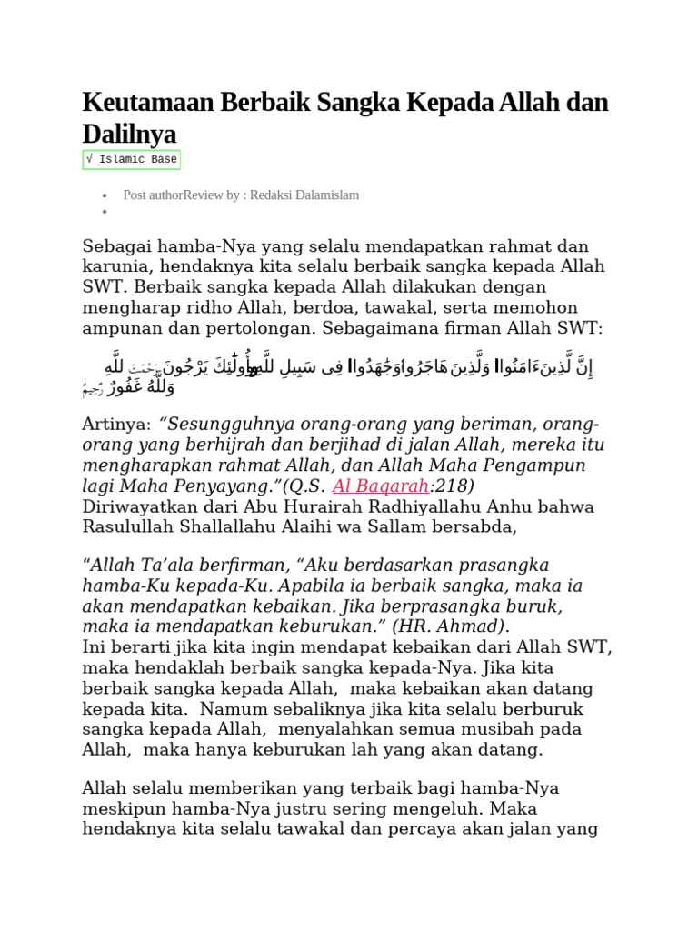 Berbaik Sangka Kepada Allah SWT | PDF