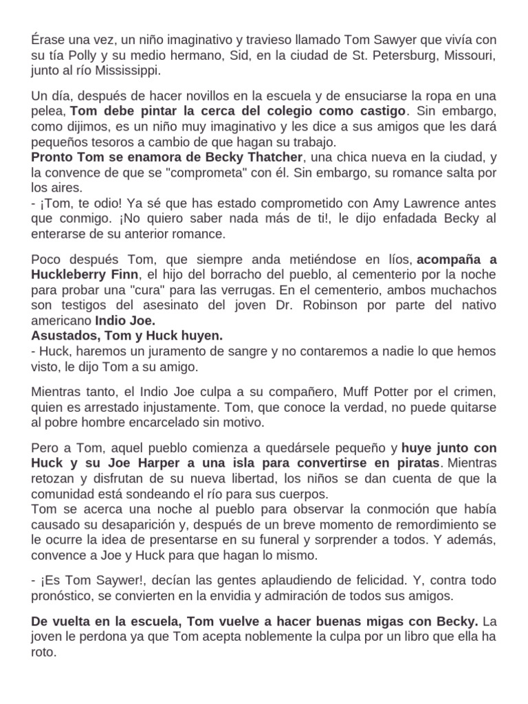 Tom Soyer Cuento | PDF | Las aventuras de Tom Sawyer | Novela negra ...