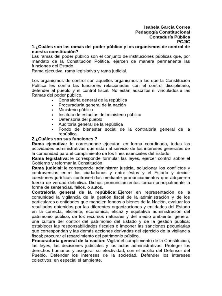 Ramas Del Poder Público y Organismos de Control | PDF