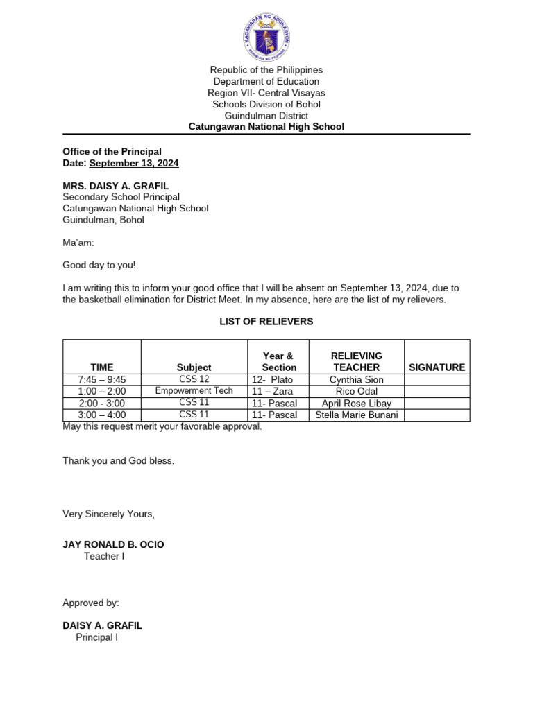 Relievers Form | PDF