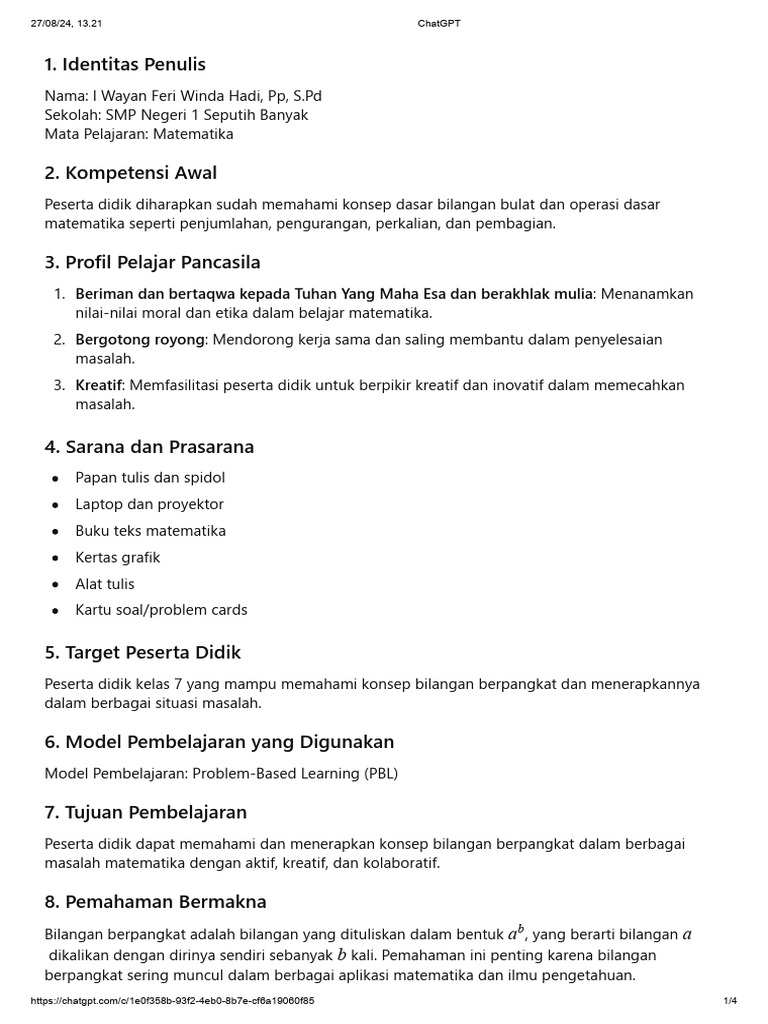 Modul Ajar Matematika BAB 1.1 | PDF
