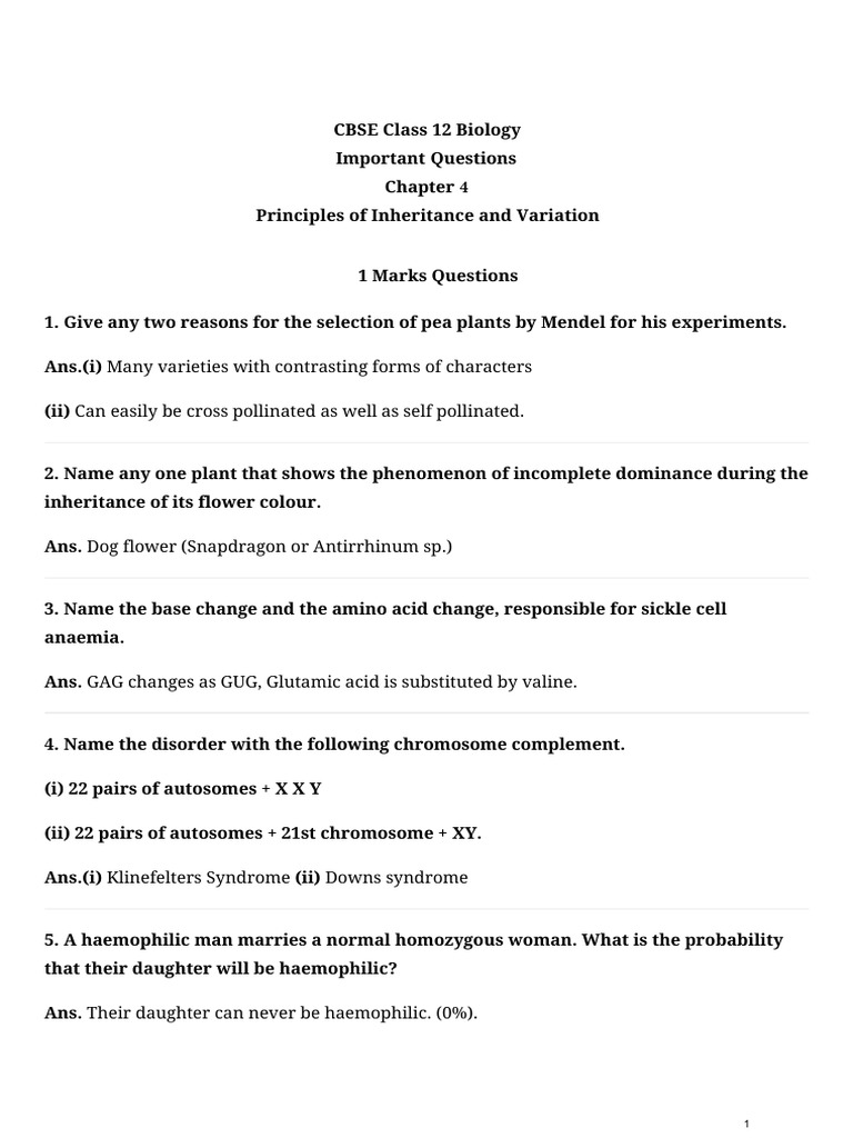CLASS XII MARKS WISE Important Questions Chapter 3 Principles of ...
