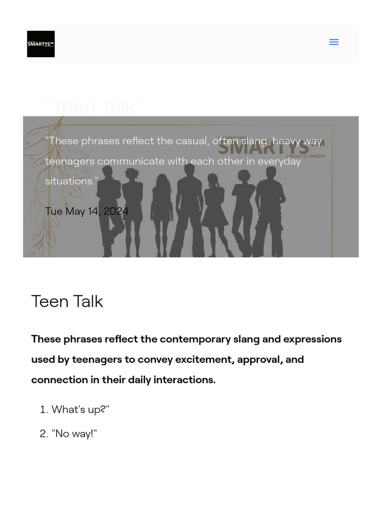 Teen Talk - Everyday Teenage Phrases For Casual Conversations in ...