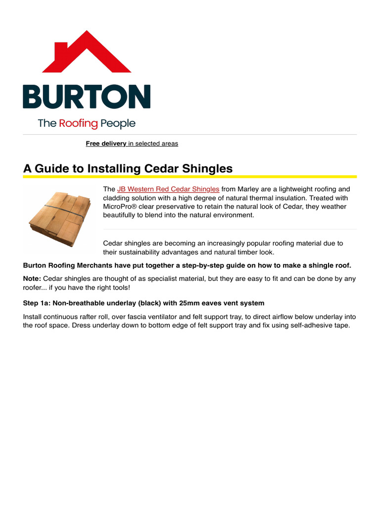 Guide to Installing Cedar Shingles | Burton Roofing - Burton Roofing | PDF