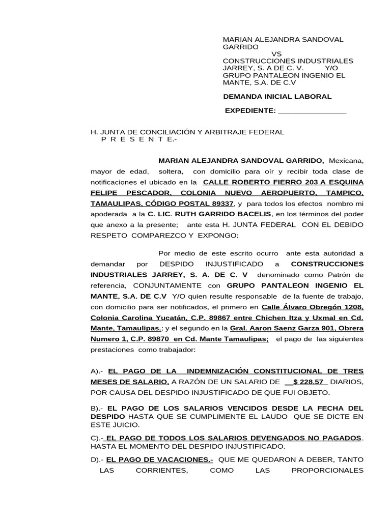 Demanda Laboral Marian Sandoval | PDF