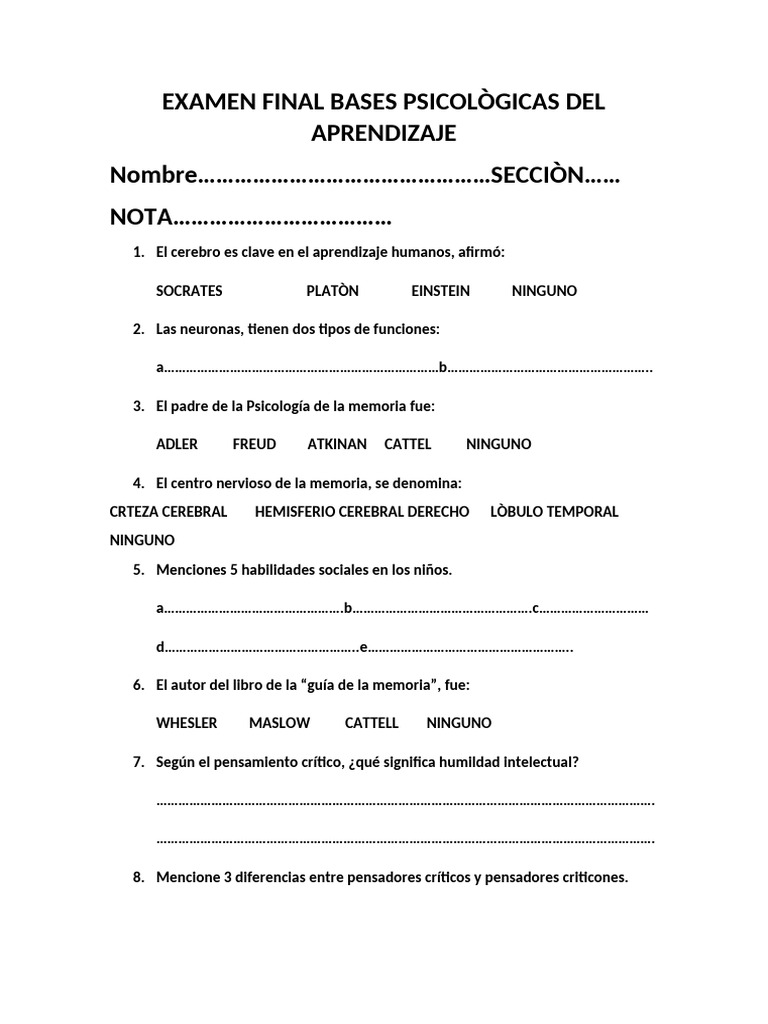 Final B-Psic-Aprendizaje | PDF