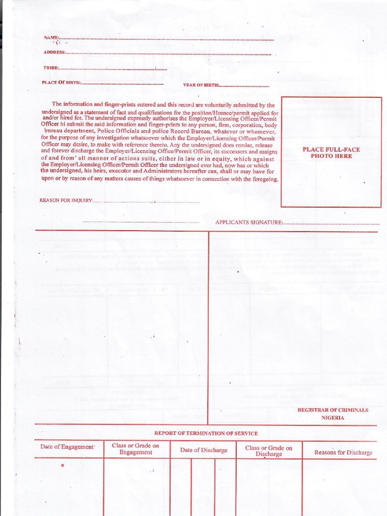 PCC Biometric Form Female | PDF