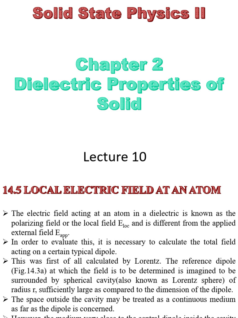 Solid State Physics II Lecture 10 | PDF
