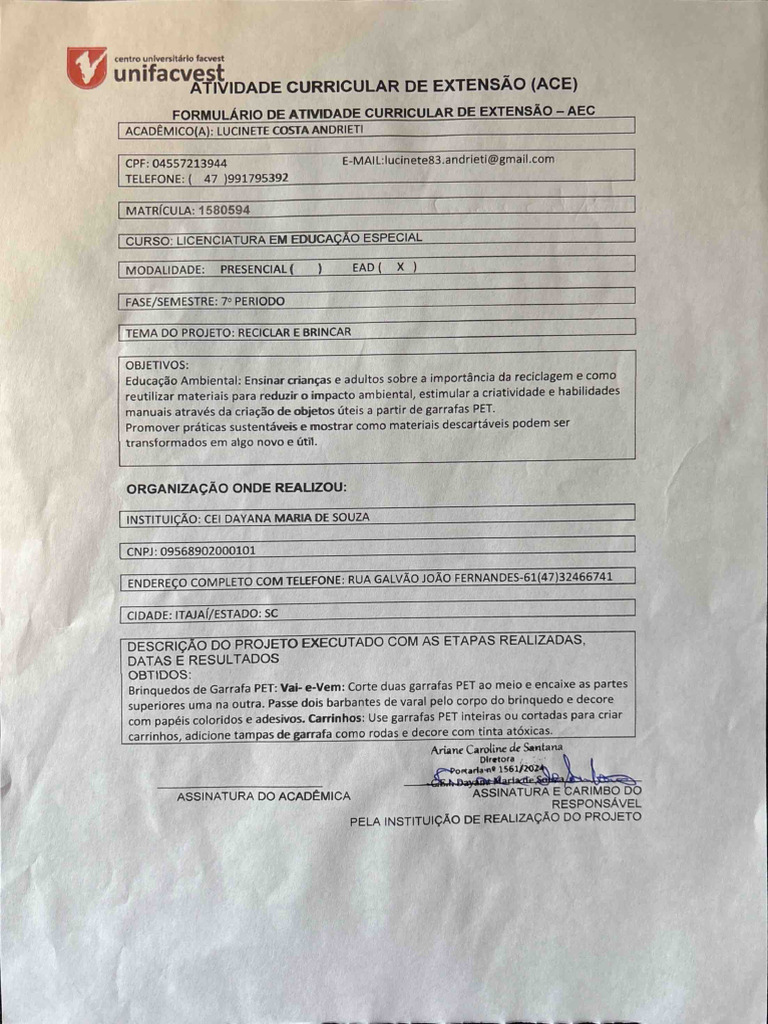 Atividade Curricular | PDF