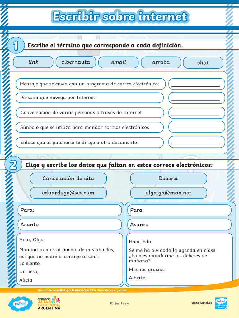 Ficha de Actividad Escribir Sobre Internet Ampliacion Curricular Lengua ...