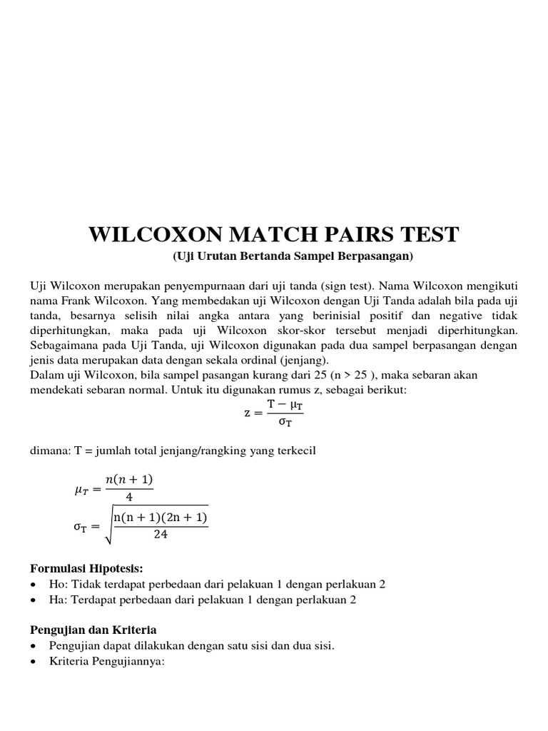 Wilcoxon Match Pairs Test Manual | PDF
