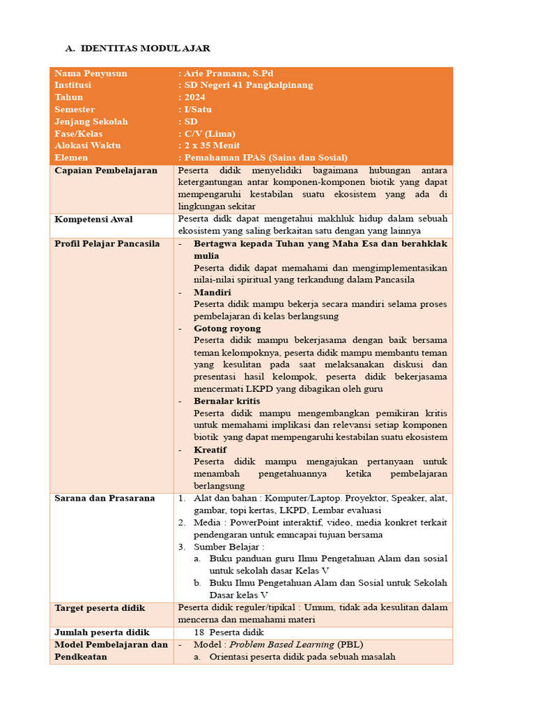Modul Ajar - Arie Pramana - 2024869040110 | PDF