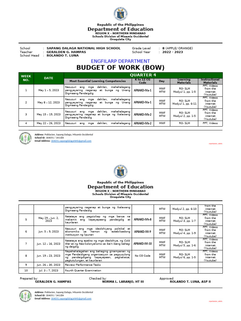 q4 Aralpan8 Bow | PDF