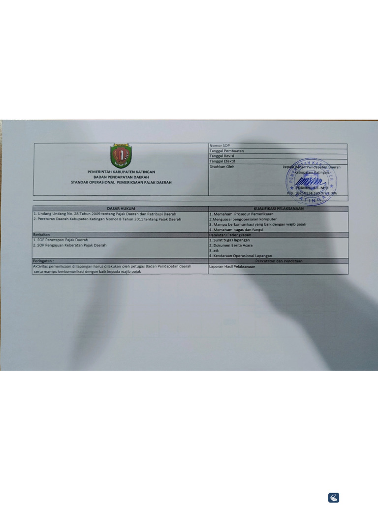 Sop Pemeriksaan Pajak Daerah | PDF