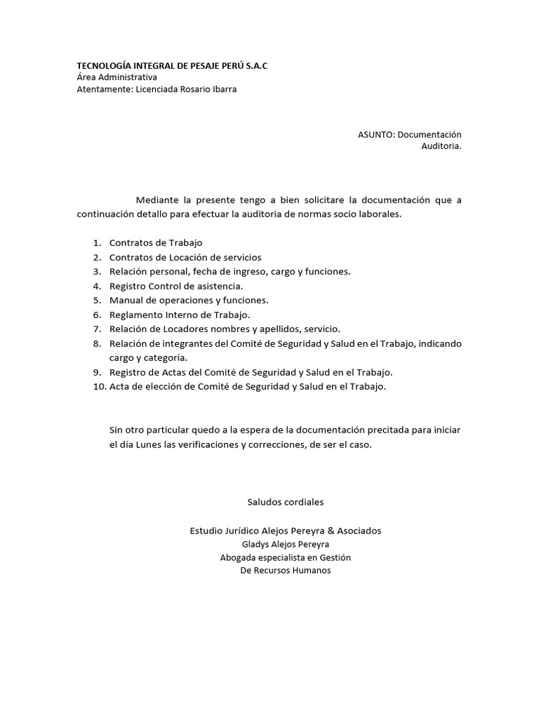 Solicitud de Documentacion para Auditoria | PDF