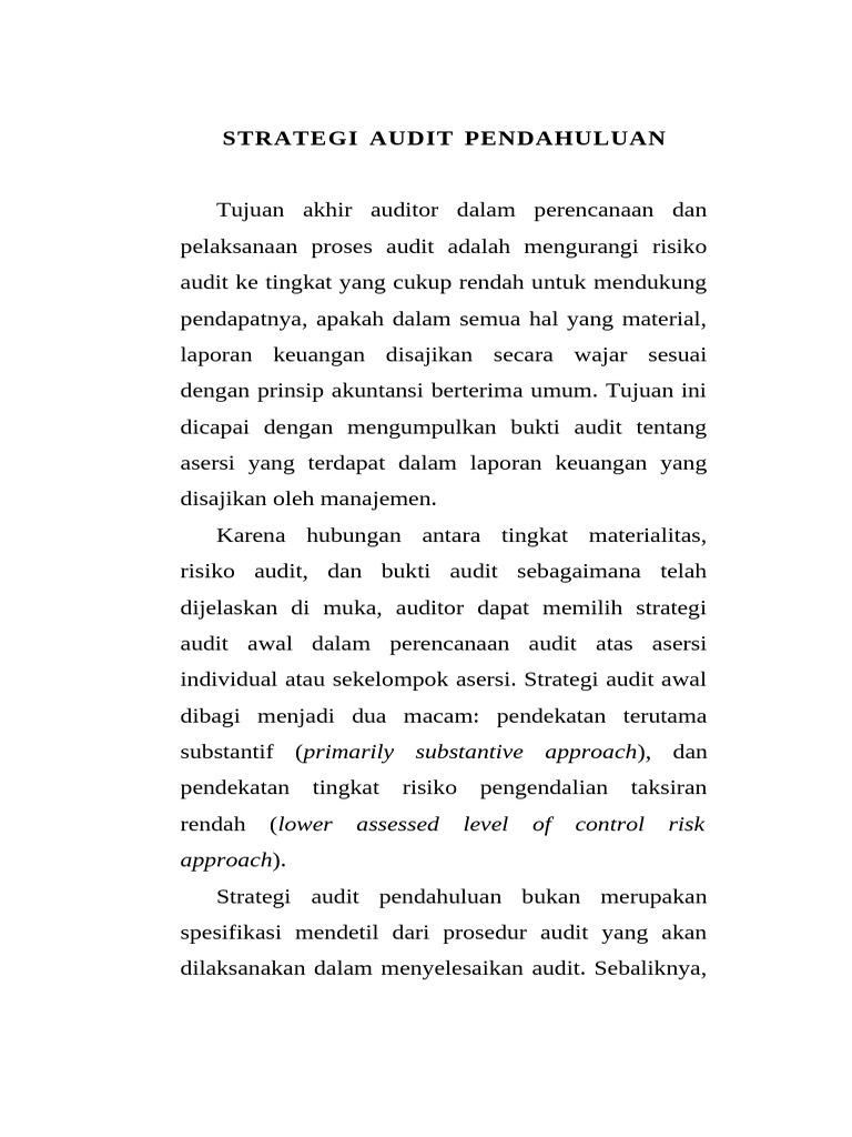 Strategi Audit Pendahuluan: Primarily Substantive Approach | PDF