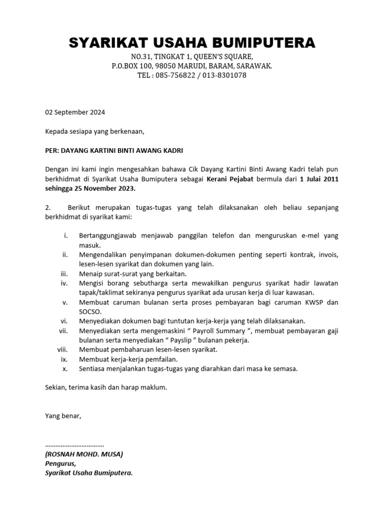 Surat Skop Kerja Edit | PDF
